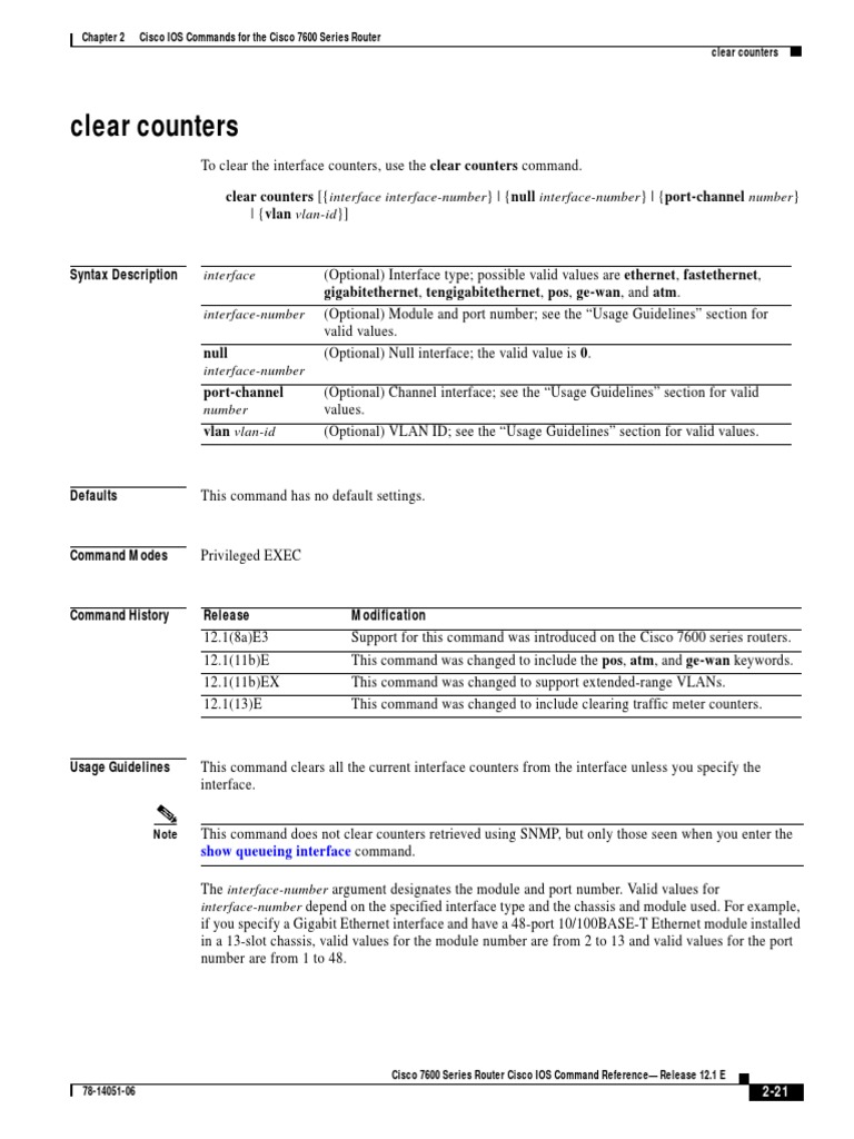 Cisco IOS Commands for Clearing Counters and Interfaces | PDF | Router ...