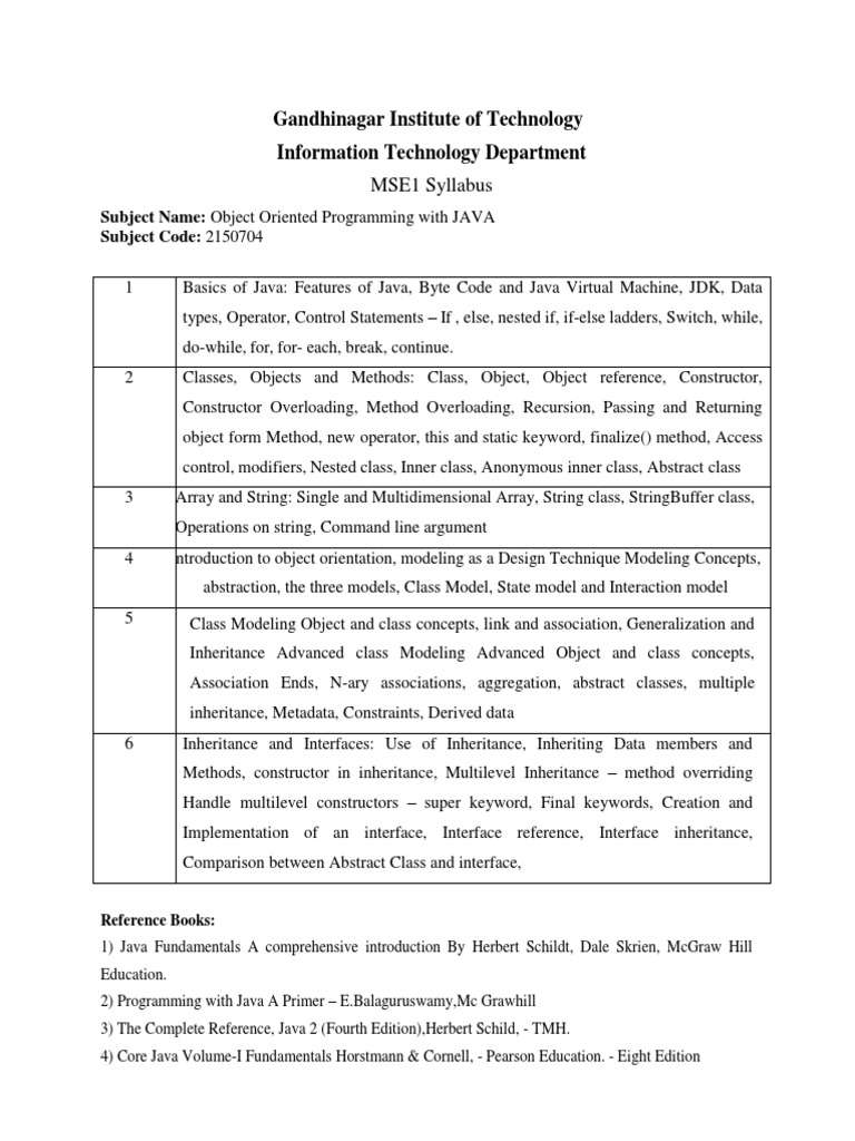 Oopj Mse1 Syllabus | PDF