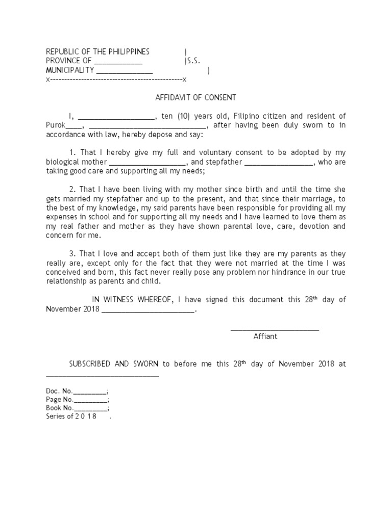 Affidavit of Consent To Adoption | PDF