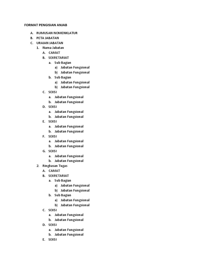 Format Pengisian Anjab | PDF