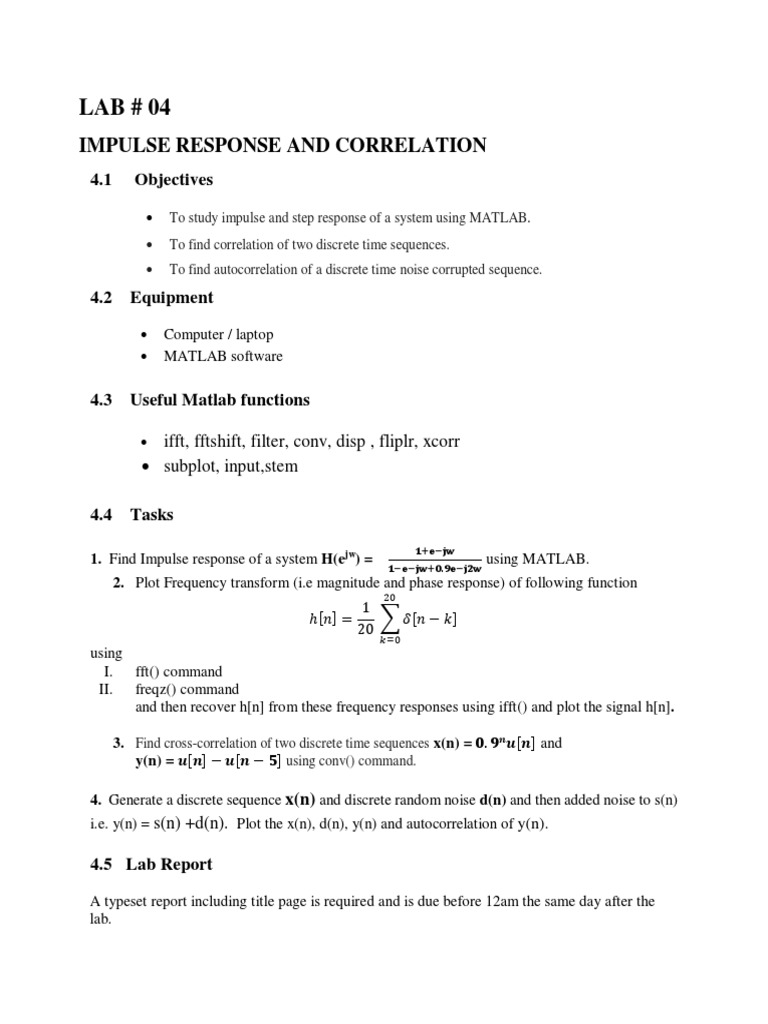 Impulse Response and Correlation: 4.1 Objectives | PDF ...