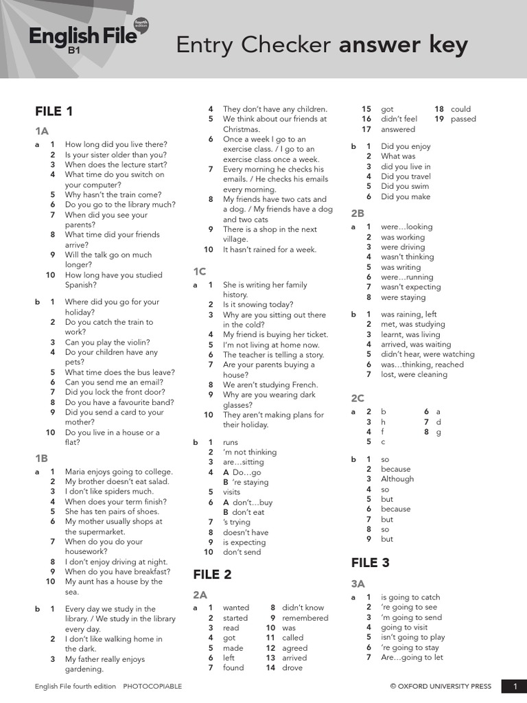 Entry Checker Answer Key: English File | PDF