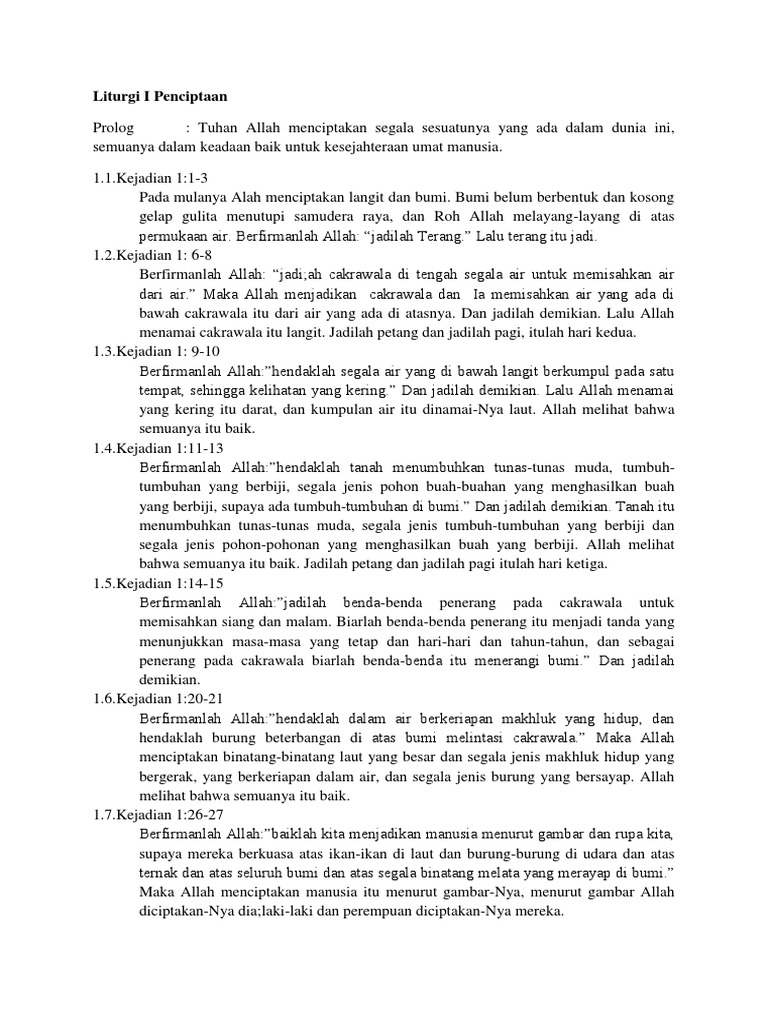 Liturgi I Penciptaan | PDF | Agama & Spiritualitas