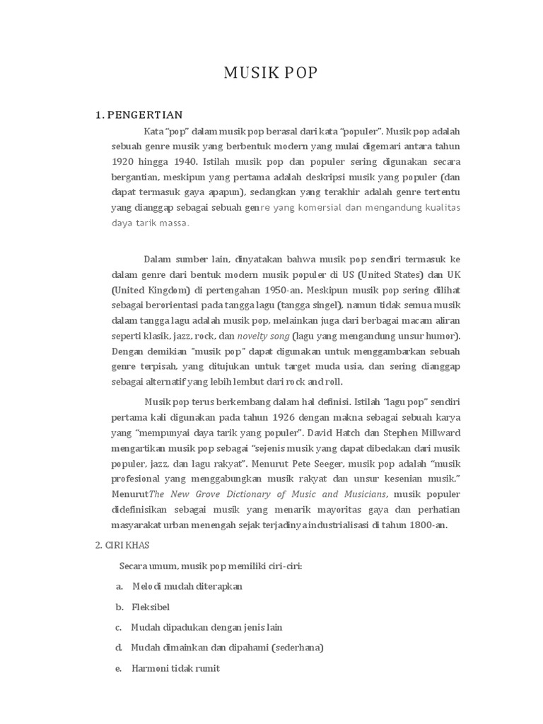 Pengertian dan Ciri Musik Pop | PDF
