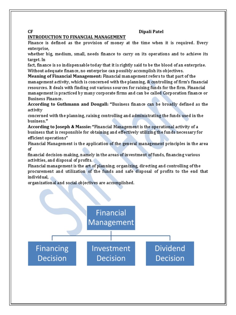 Financial Management Financing Decision Investment Decision Dividend ...