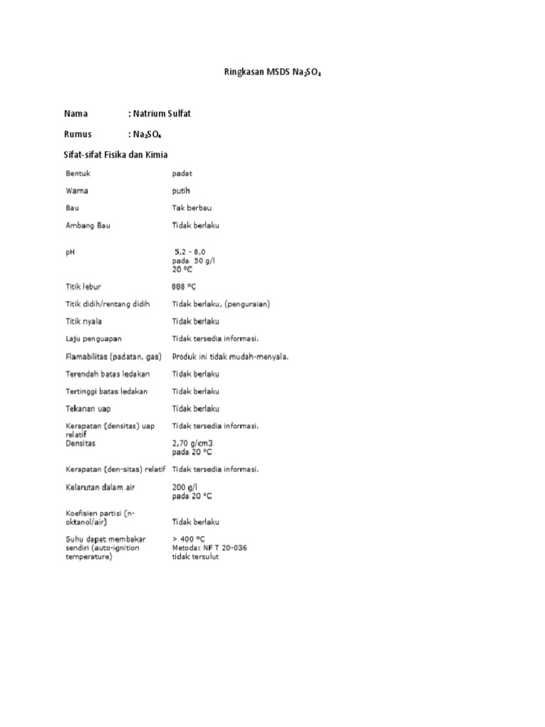 Ringkasan MSDS Na2SO4 | PDF