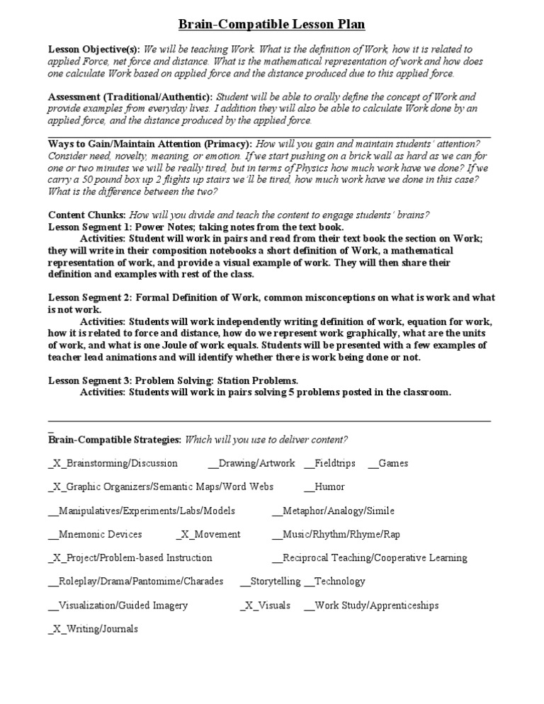 Work Lesson Plan | PDF | Definition | Lesson Plan