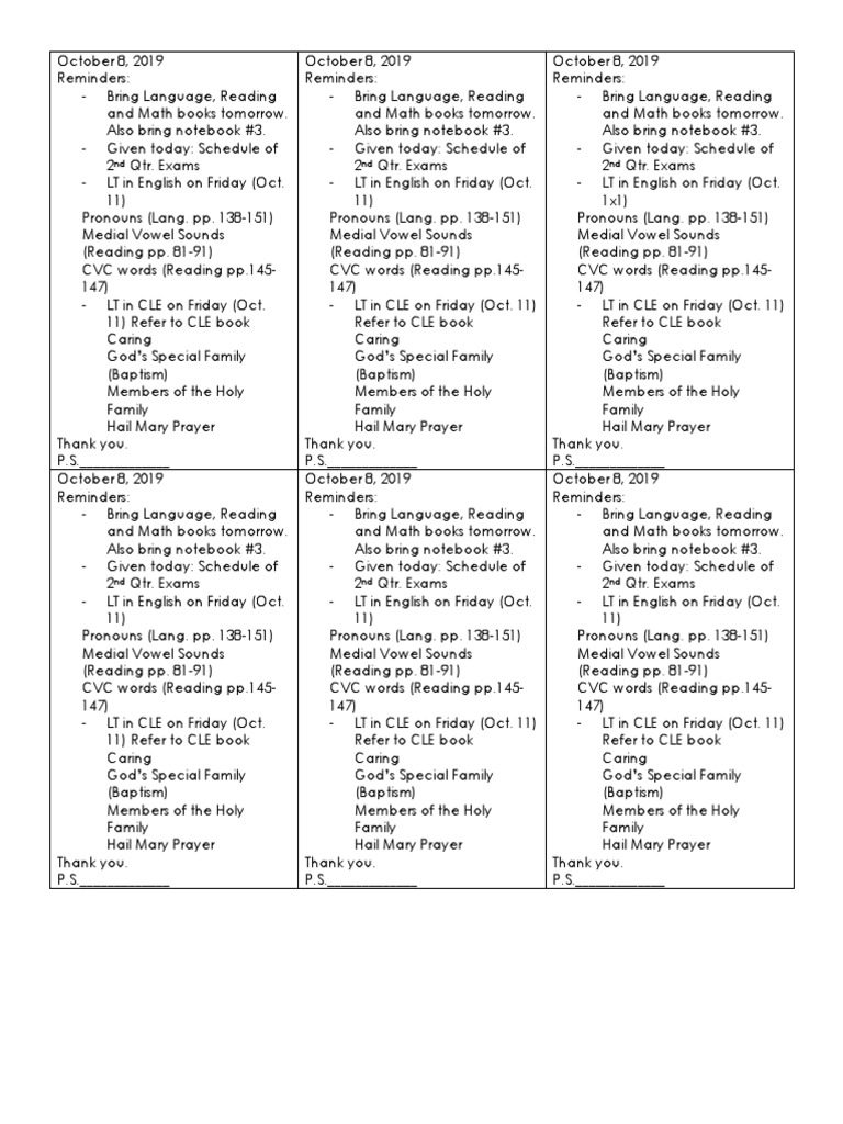 Reminders for students regarding upcoming exams, assignments, and ...