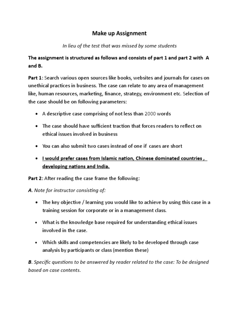 Make Up Assignment: in Lieu of The Test That Was Missed by Some ...