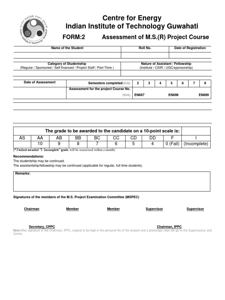 M.S.(R) Project Assessment Form | PDF