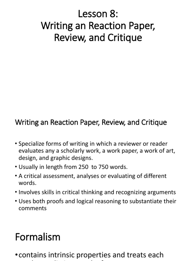 Lesson 8 Writing Reaction Paper | PDF | General Fiction