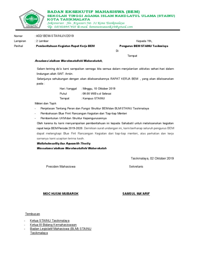 Pemberitahuan Raker Bem | PDF