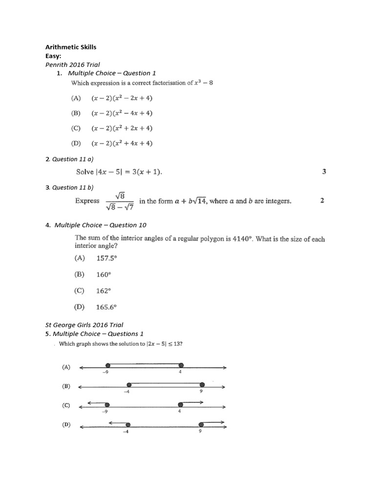 Arithmetic Skills Template Pdf