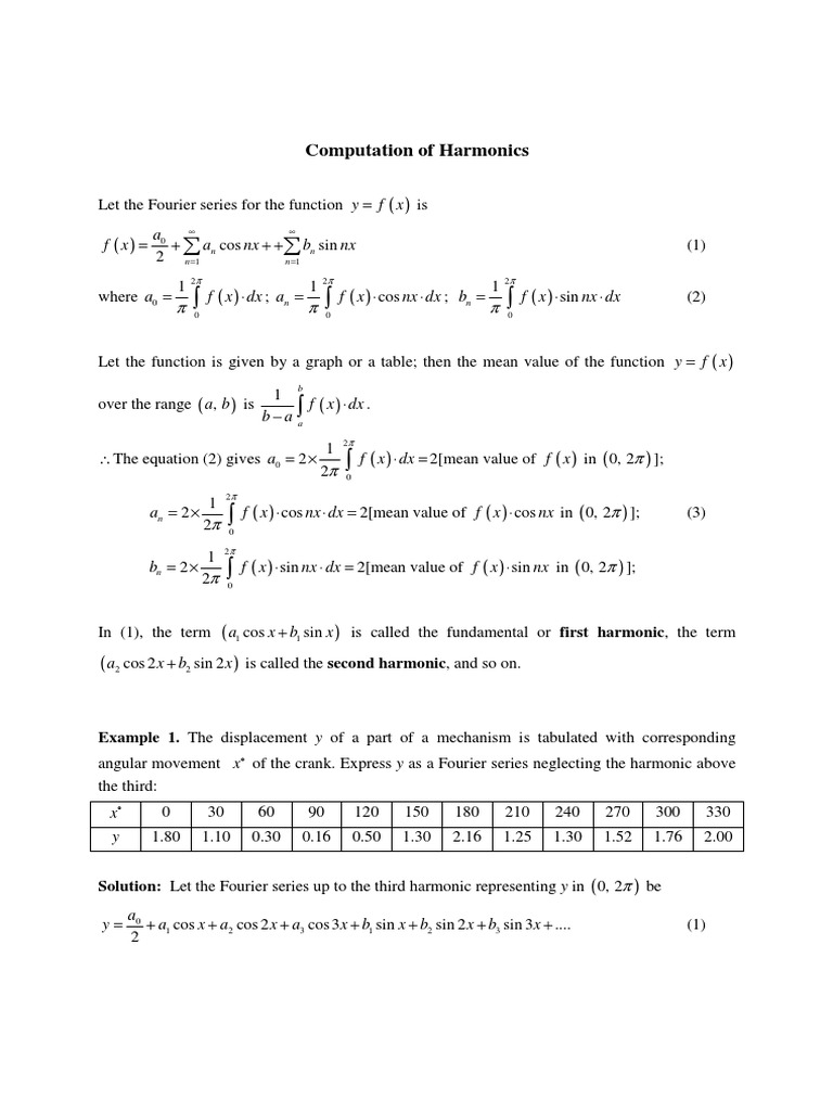 Fourier Series Harmonic Computation | PDF | Sine | Fourier Series