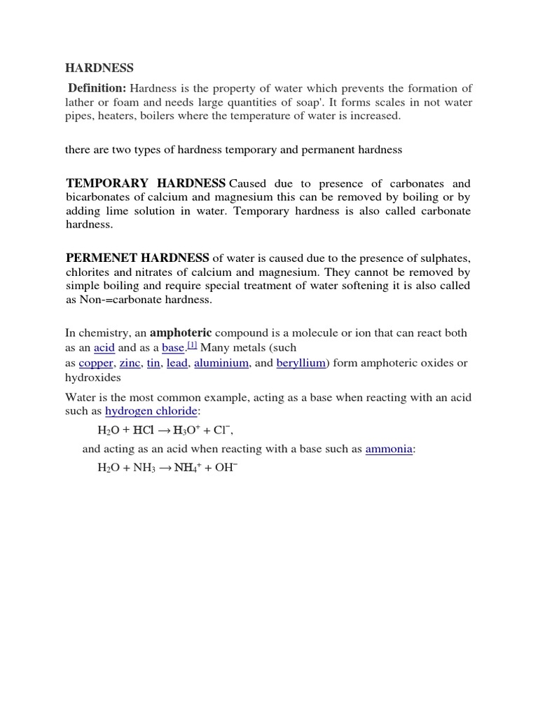 Hardness: TEMPORARY HARDNESS Caused Due To Presence of Carbonates and ...