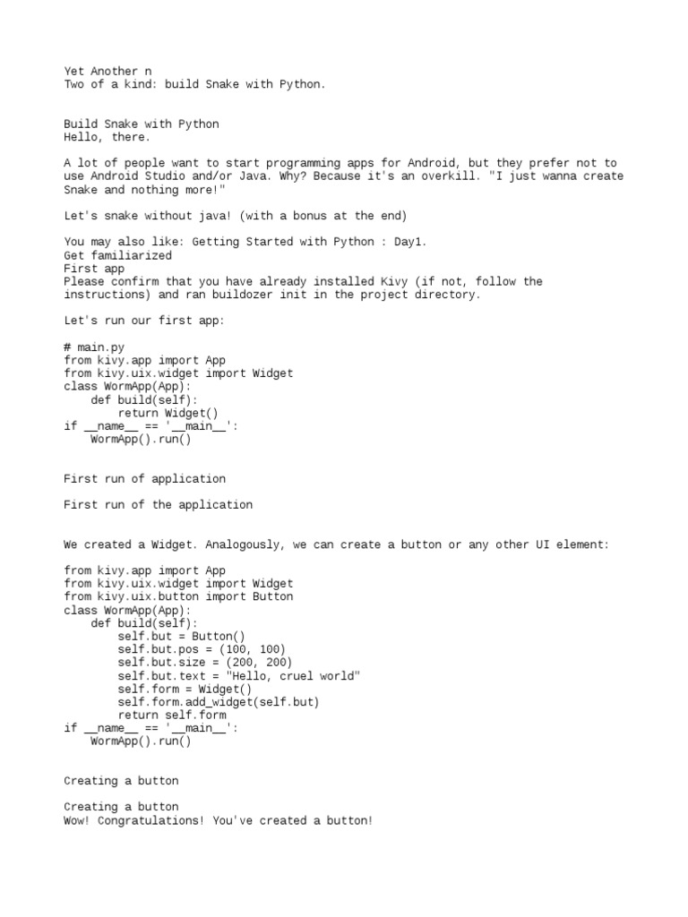 Android Snake With Kivy, Python | PDF | System Software | Computer Programming