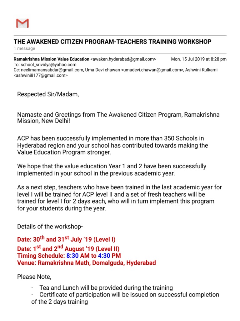 The Awakened Citizen Program-Teachers Training Workshop | PDF | Ramakrishna