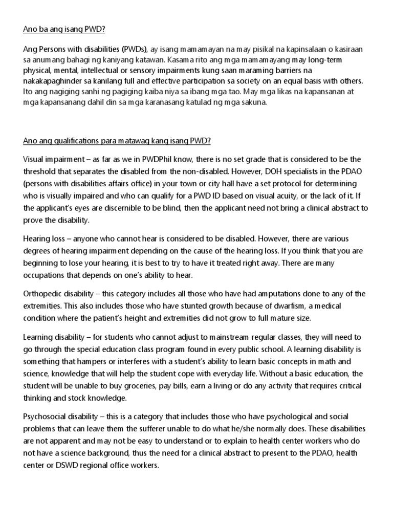 PWD | PDF | Mental Disorder | Disability