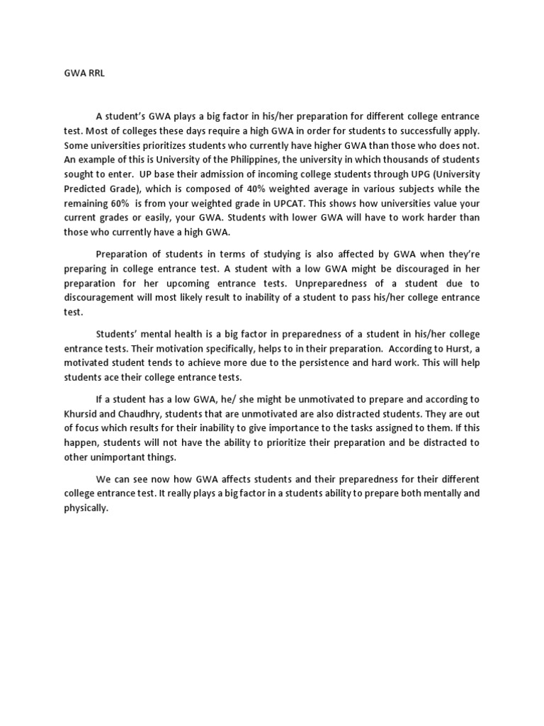 Importance of GWA in College | PDF | Psychological Concepts ...