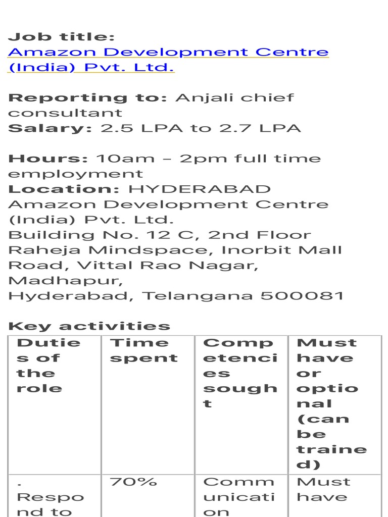 Amazon Development Centre (India) Pvt. LTD.: Job Title | PDF