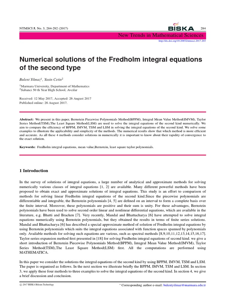 Numerical Fredholm Download Free Pdf Integral Equation Teaching