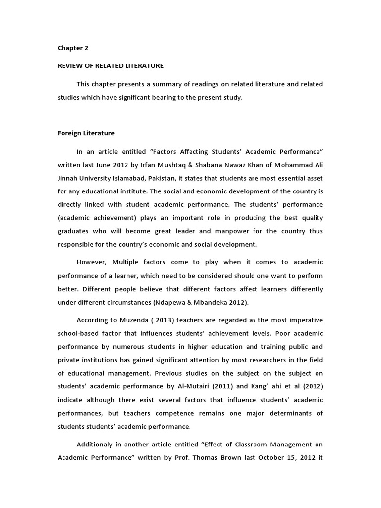 Review of Related Literature This Chapter Presents A Summary of ...