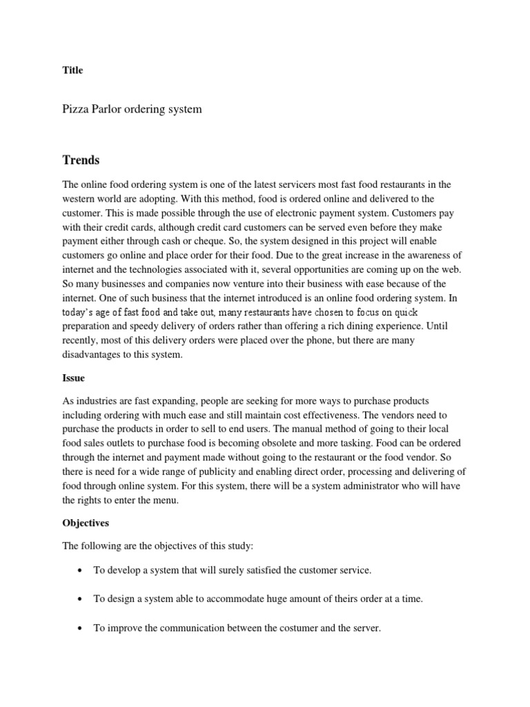 Pizza Parlor Ordering System: Trends | PDF