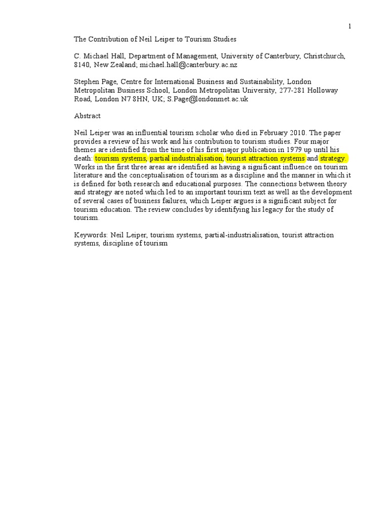 Tourism Scholar Neil Leiper's Legacy | PDF | Tourism | Academic Journal