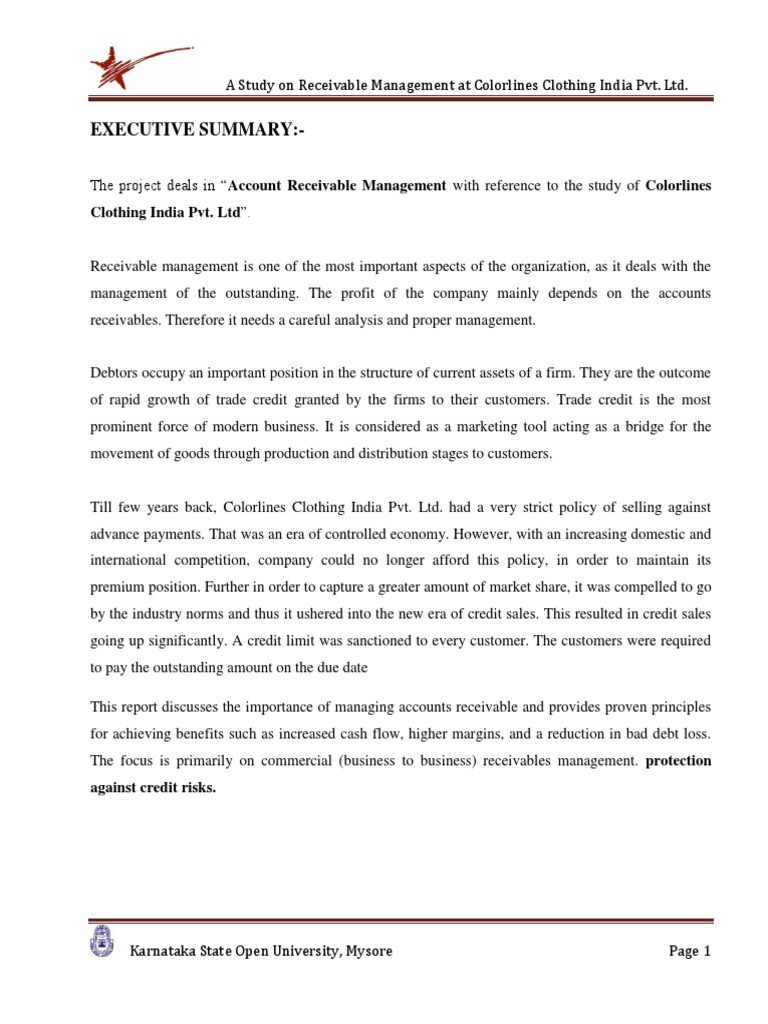 Receivables Management - Mba Project Report | PDF | Working Capital ...
