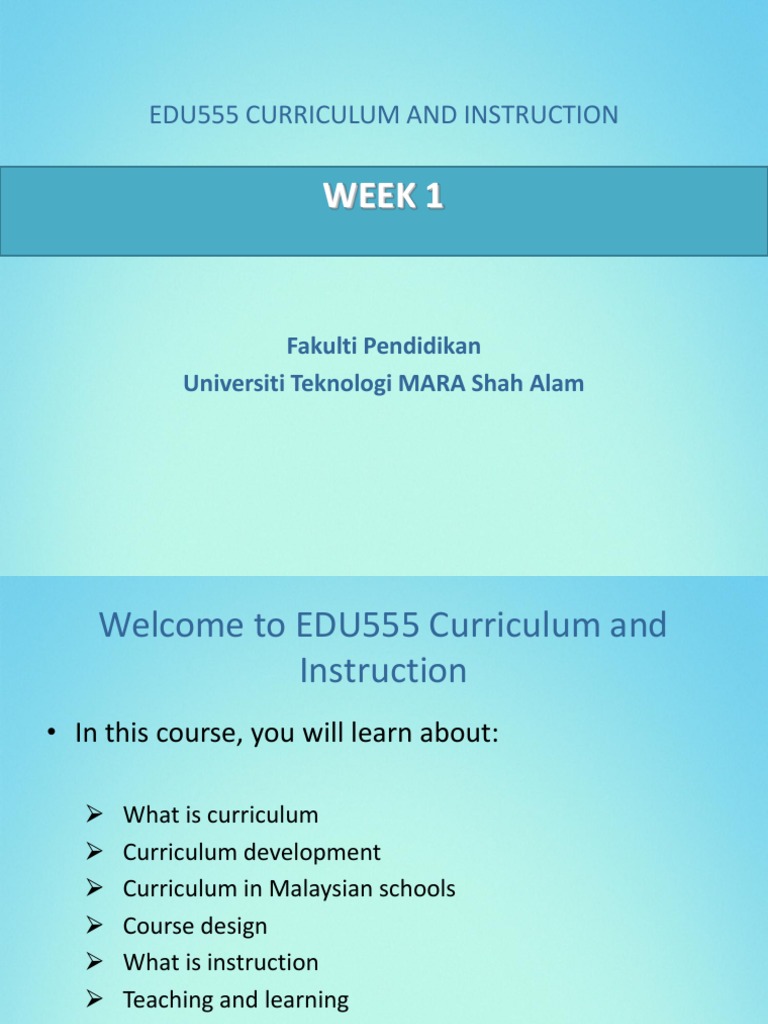 EDU555 Curriculum and Instruction Week 1 | PDF | Curriculum | Learning