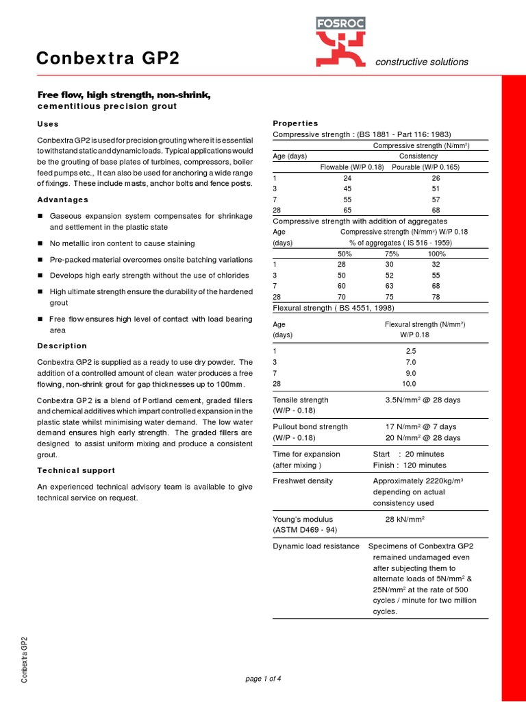 TDS Conbextra GP2 India | PDF | Concrete | Shelf Life