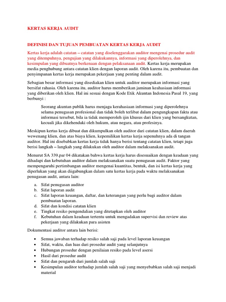 Kertas Kerja Audit 1 | PDF | Bisnis
