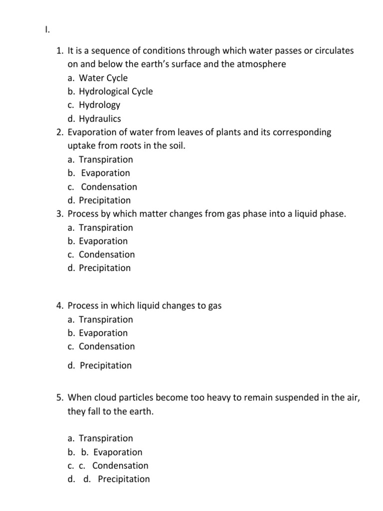 Chapter 1 in Hydrology Quiz | PDF | Hydrology | Water Cycle