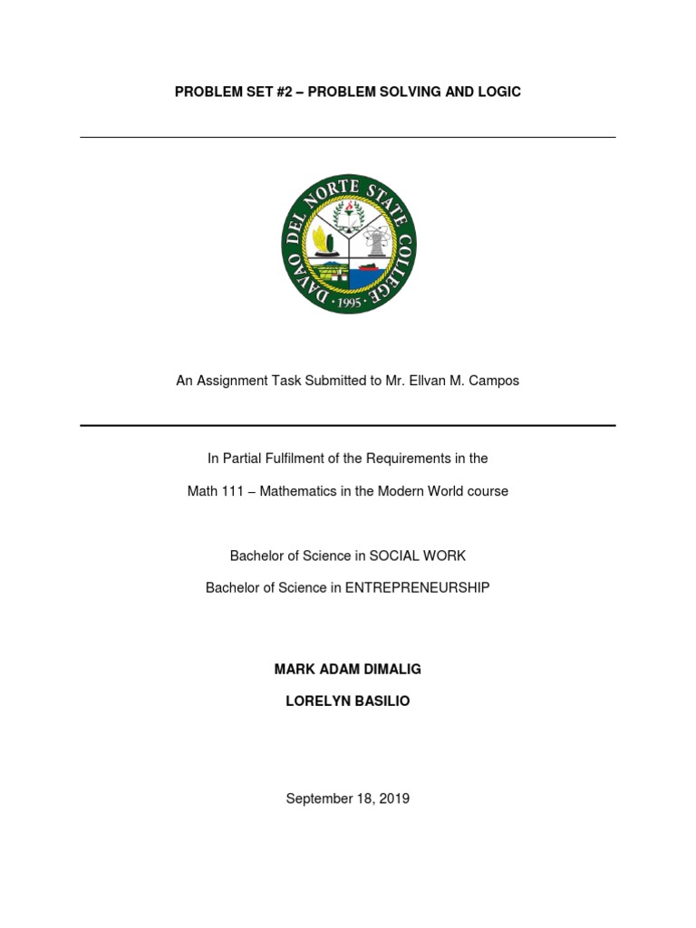 Problem Set #2 - Problem Solving and Logic: An Assignment Task ...