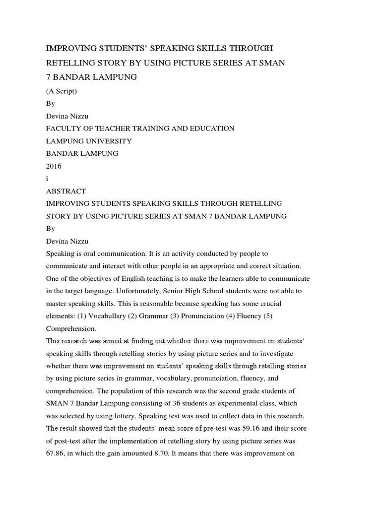 Improving Students' Speaking Skills Through Retelling Story by Using ...