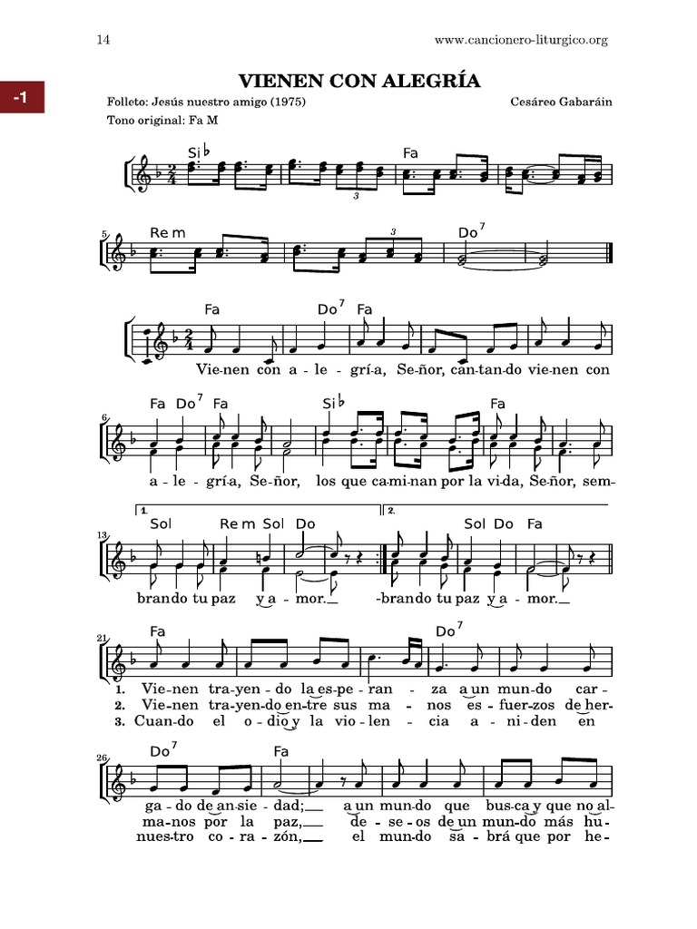 Vienen Con Alegría Canción Liturgica PDF | PDF