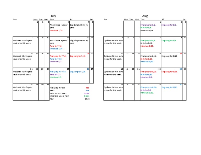Monthly church choir schedule and song list | PDF