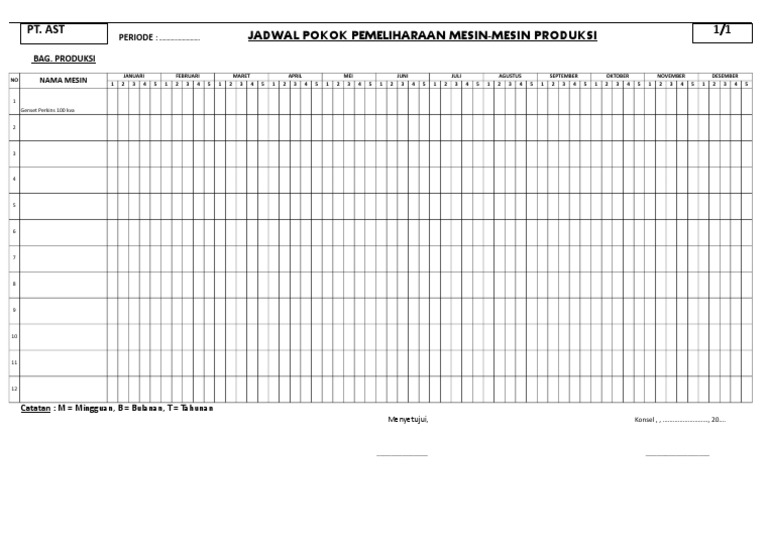 Contoh Form Jadwal Pokok Pemeliharaan Mesin | PDF