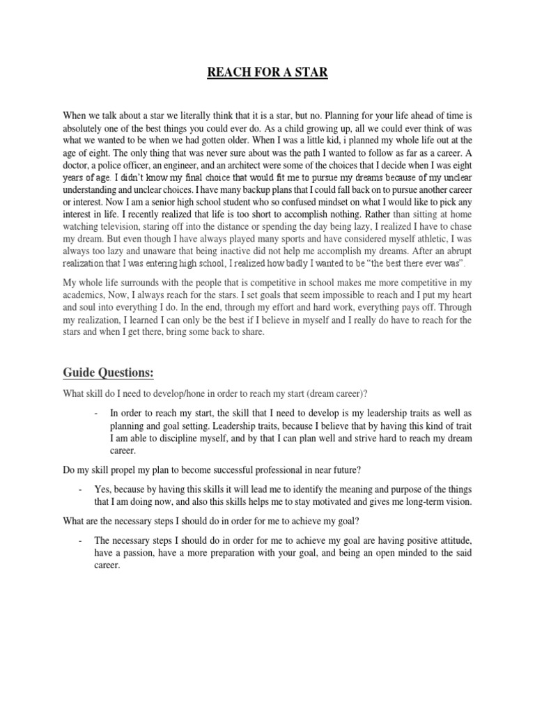 Reach For A Star | PDF | Goal | Goal Setting