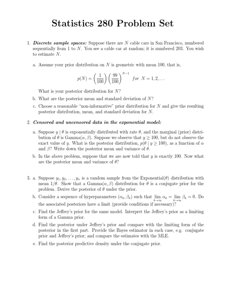 Statistics 280 Problem Set | PDF