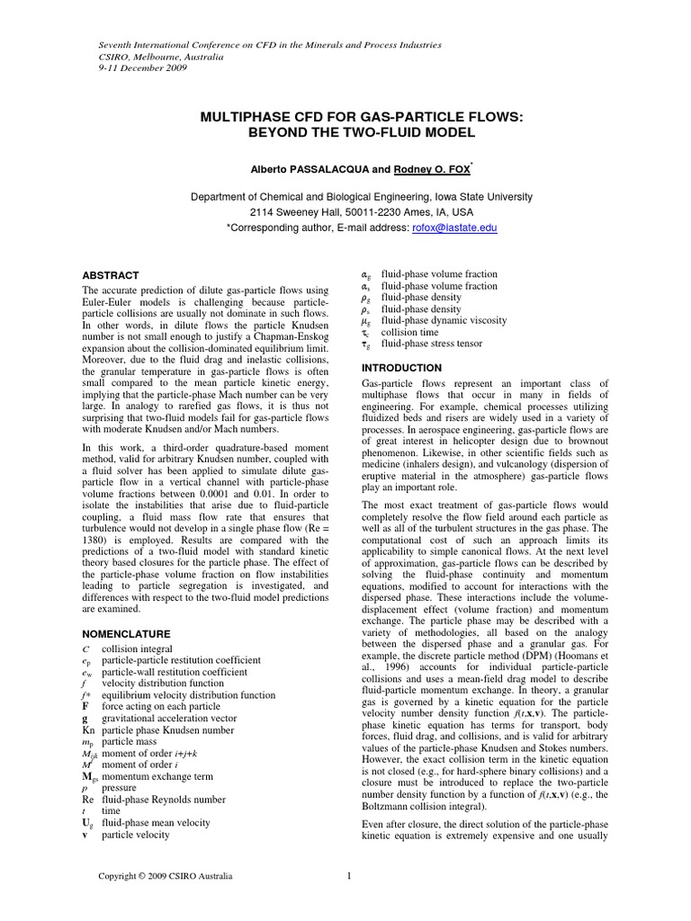 Multiphase CFD For Gas-Particle Flows: Beyond The Two-Fluid Model | PDF | Fluid Dynamics | Momentum