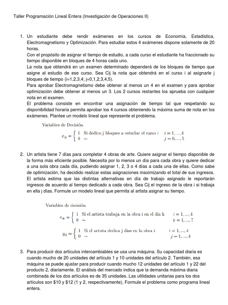 Modelos de Programación Lineal Entera | PDF | Métodos y materiales de ...