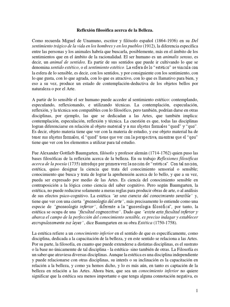 Reflexión Filosófica Acerca de La Belleza | PDF | Estética | Belleza