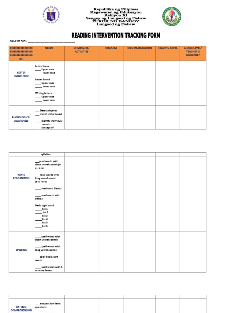 Reading Tracking Form | PDF | Reading Comprehension | Oral Communication