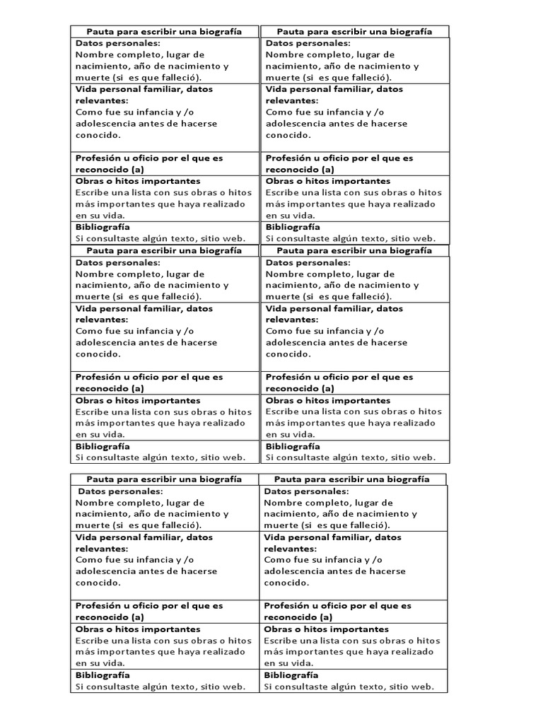 Pauta Para Escribir Una Biografía | PDF | Bibliografía | Libros