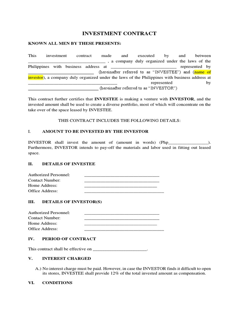Investment Contract Draft | PDF | Investing | Interest