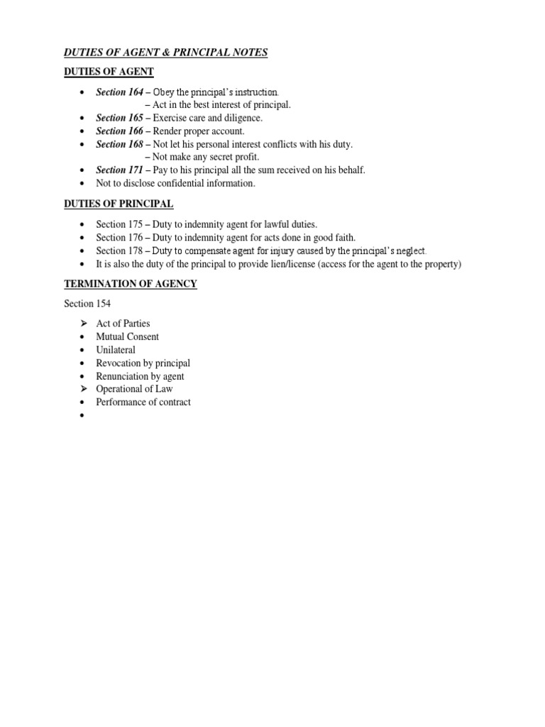 Duties of Agent & Principal Notes | PDF