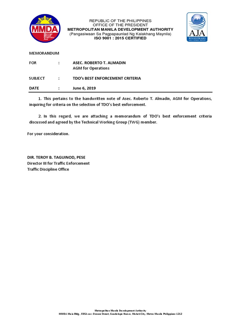 TDO Best Enforcement Criteria Memo | PDF