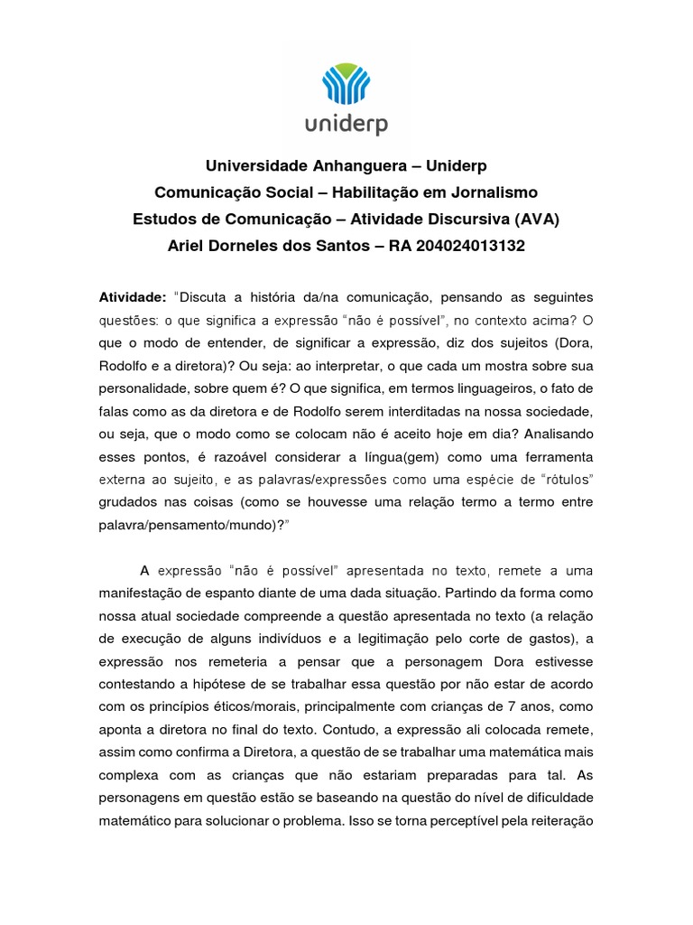 Ariel - RA 204024013132 - Atividade Discursiva - Estudos de Comunicacao ...