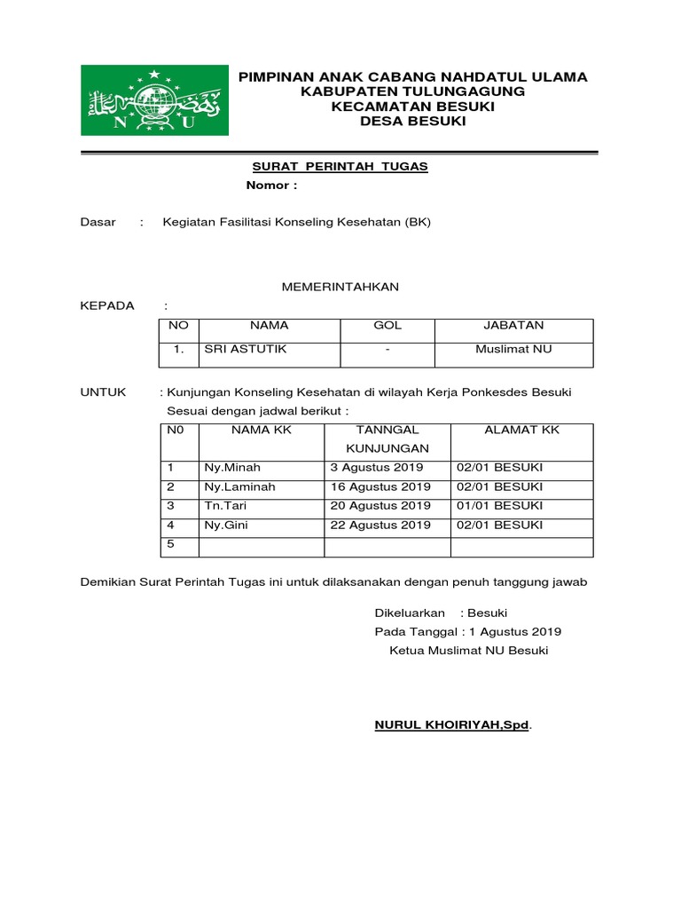 Surat Perintah Tugas Ormas | PDF